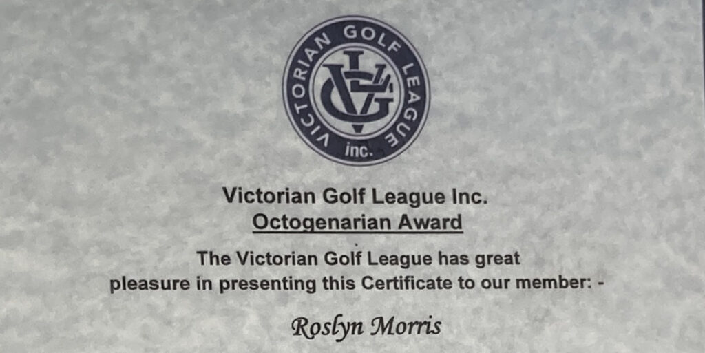 Roslyn Morris receives VGL Octogenarian Award - Mentone Golf Club