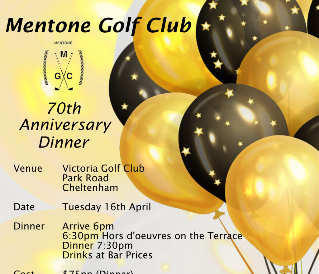 Your invitation to MGC's 70th Anniversary Dinner - Mentone Golf Club